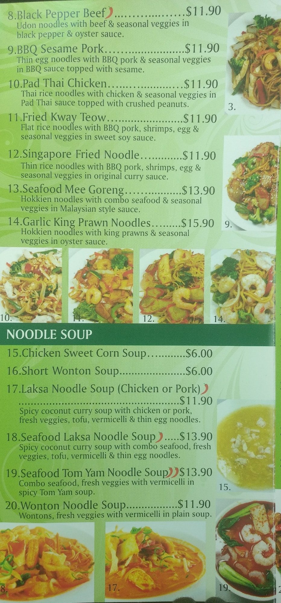 Menu at Master Noodle restaurant, Grange