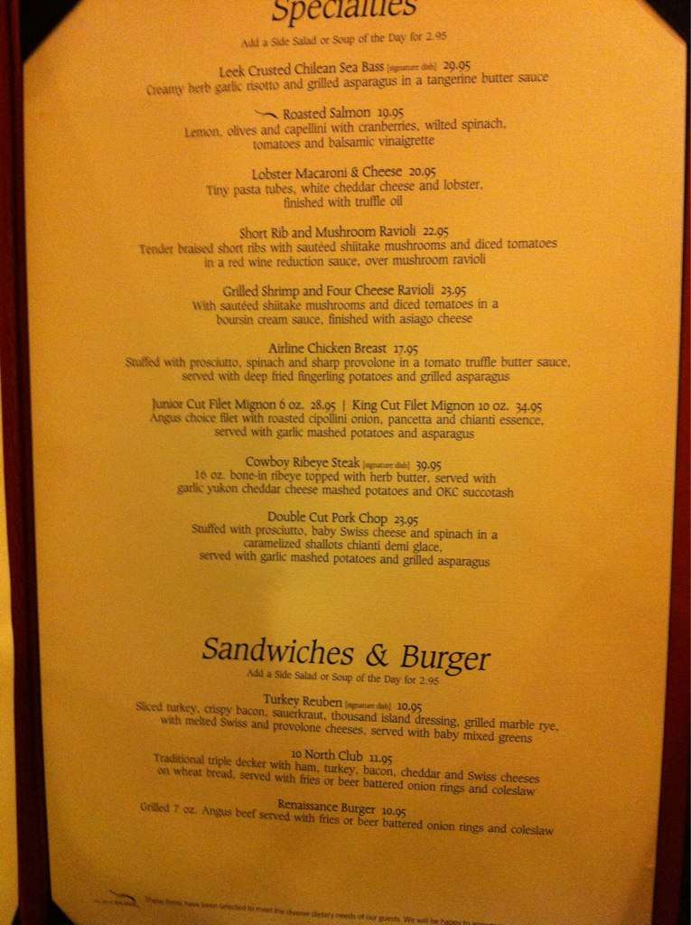 Menu at 10 North Grille restaurant, Oklahoma City, 10 N Broadway