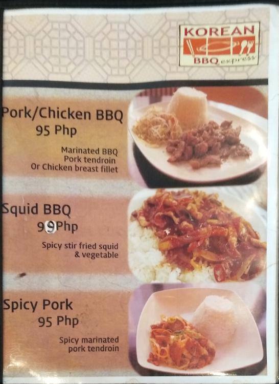 Carta de Korean BBQ Express, Makati