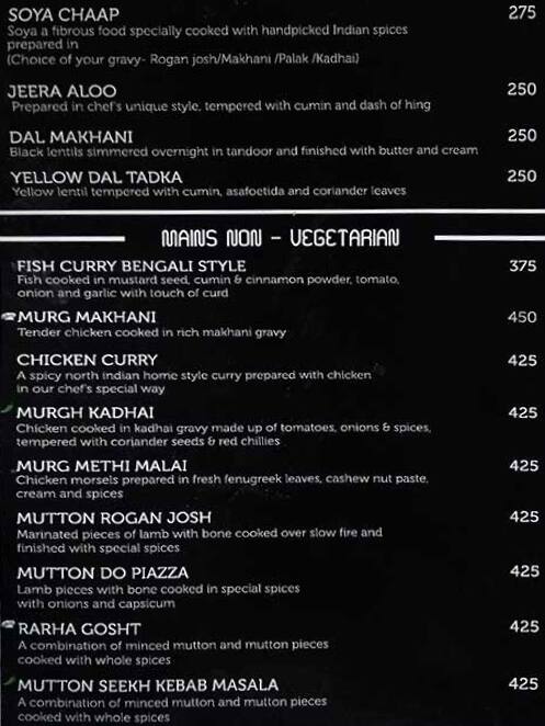 Menu at Tamarind, New Delhi, Rockland Inn