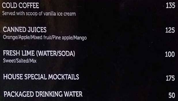 Menu at Tamarind, New Delhi, Rockland Inn