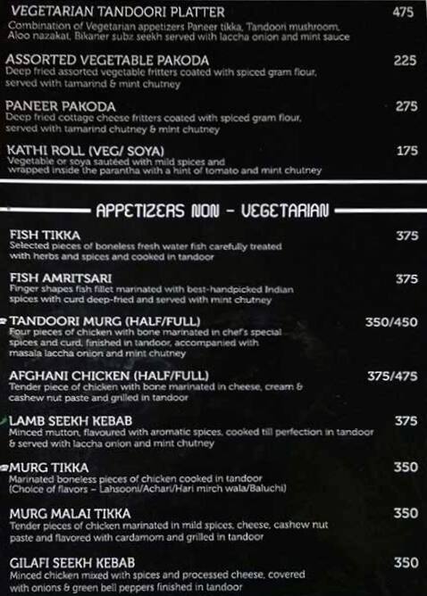 Menu at Tamarind, New Delhi, Rockland Inn