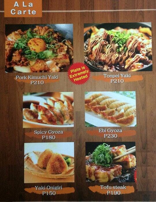 Menu at Osaka Takoyaki restaurant, Lapu-Lapu City, The Outlet