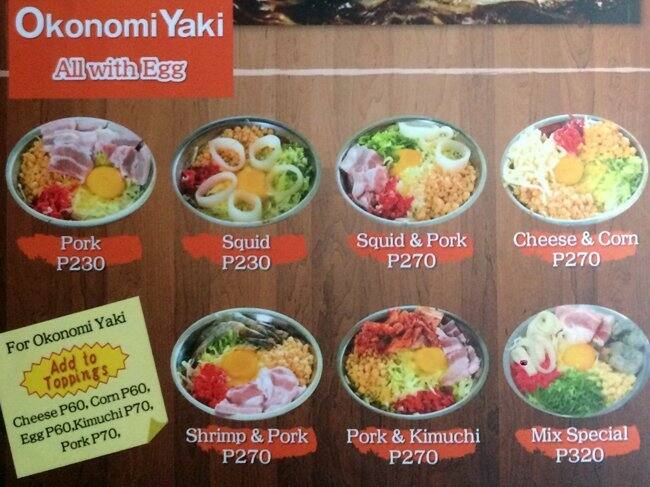 Carta del restaurante Osaka Takoyaki, Cebú, 7VJJ+P6Q