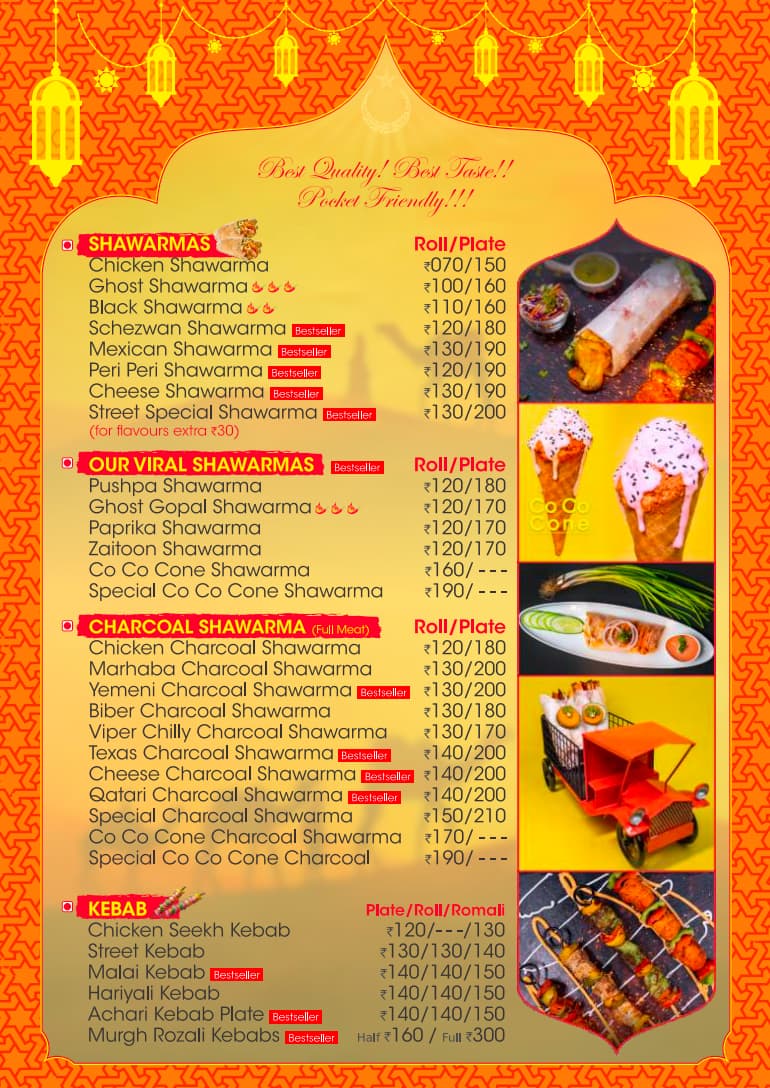 Menu of Street Arabiya, Podanur, Coimbatore