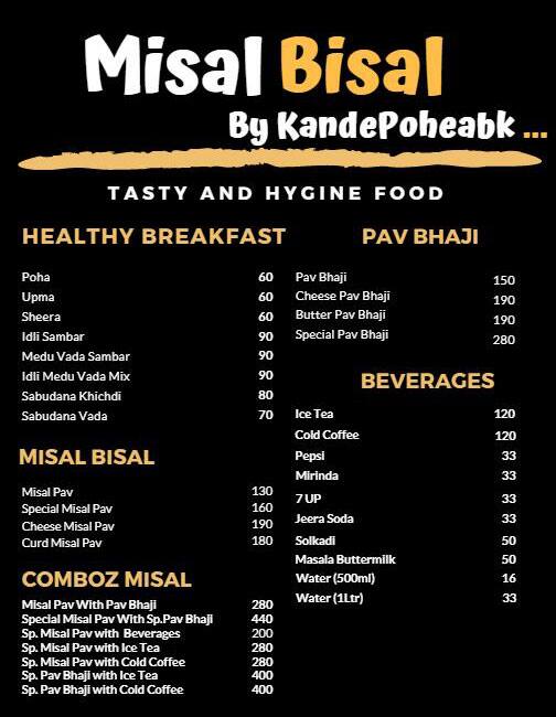 Menu of Misal Bisal, Hinjawadi, Pune