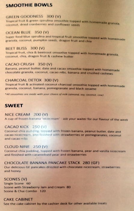 Menu of The Mill, Palolem, Goa