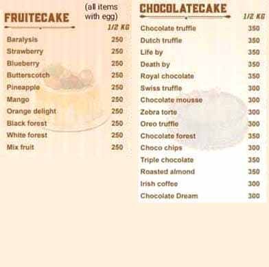 Menu of Cakes Of Paradise, Ghatkopar East, Mumbai