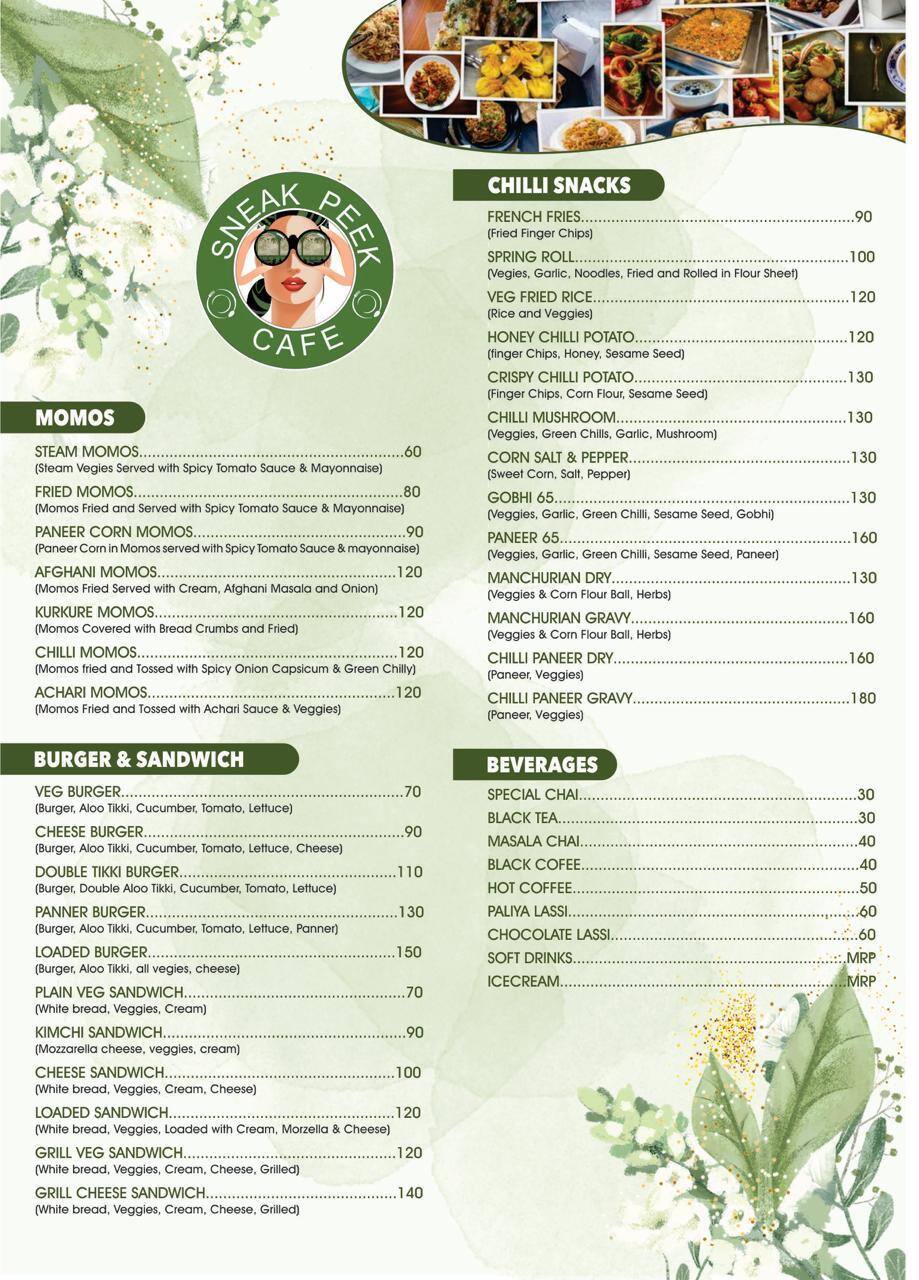 Menu at Sneak Peek Cafe - The Pure Veg Restro, Rishikesh