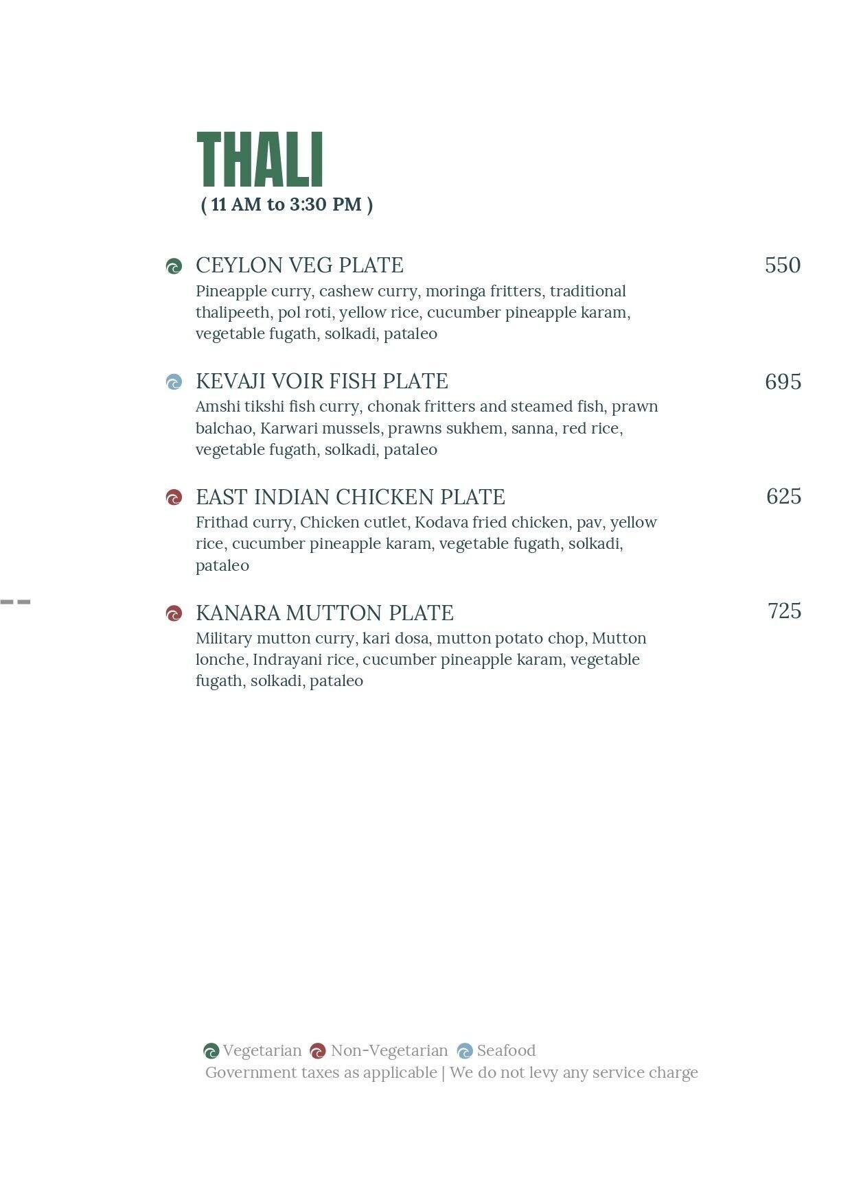 Menu of Slow Tide, Anjuna, Goa