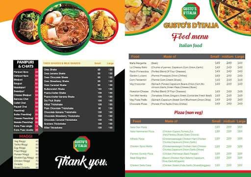 Menu of Gusto Italian, Nizampet, Hyderabad