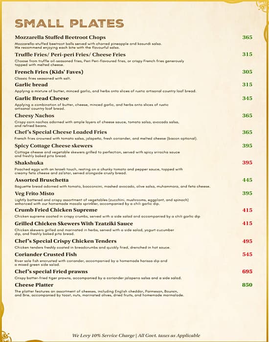 Menu of Say Fontina, Sector 132, Noida