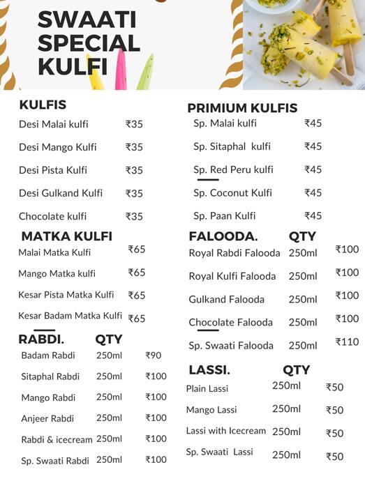 Menu of Swaati Kulfi, Pimple Saudagar, Pune