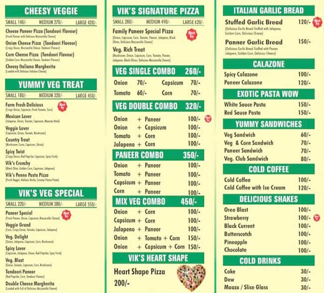 Menu of Pizza Vik's Premium, Rajajinagar, Bangalore