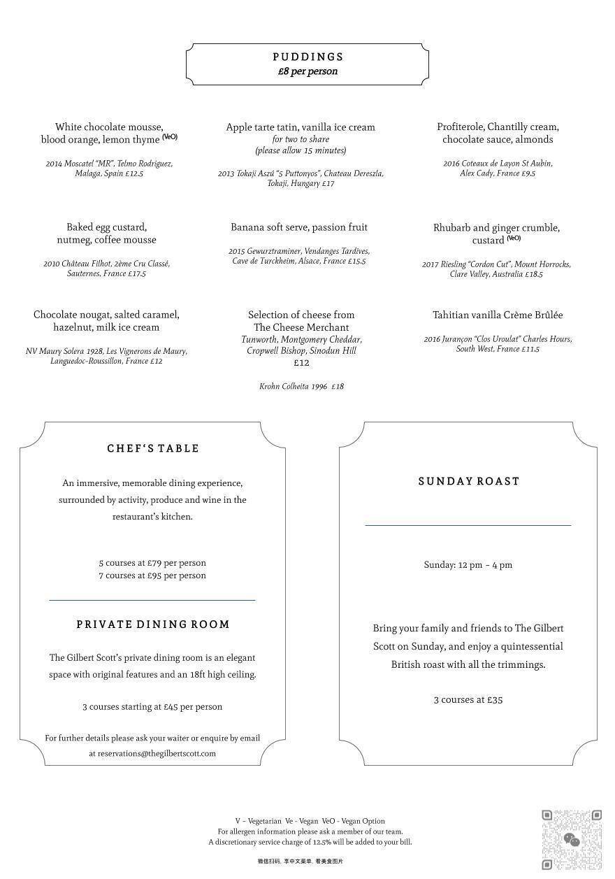 Menu at The Gilbert Scott restaurant, London