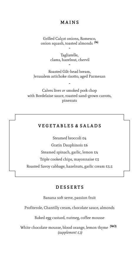 Menu at The Gilbert Scott restaurant, London