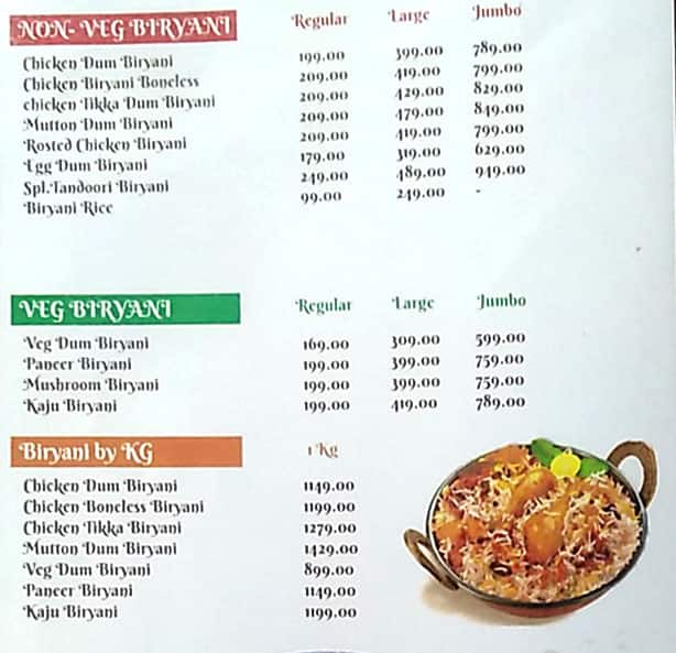 Menu at Reddy's Biryani Zone, Pune, S
