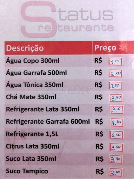 Menu em Status restaurante, São Paulo, R. Flórida