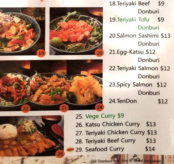 Menu at Oh I Shi Sushi restaurant, Auckland