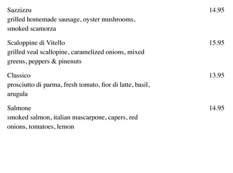 Menu at Terroni restaurant, Toronto, 57 Adelaide St E