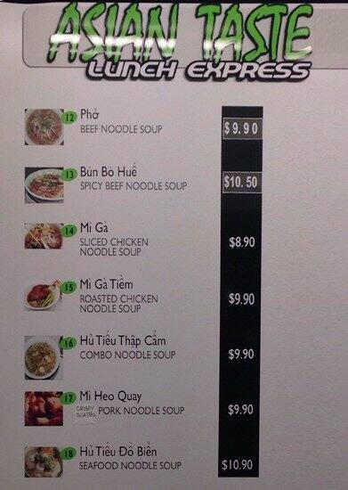 Menu at Asian Taste Lunch Express restaurant, Adelaide
