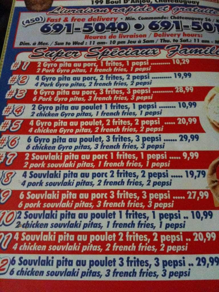Menu at Super Gyros restaurant, Châteauguay