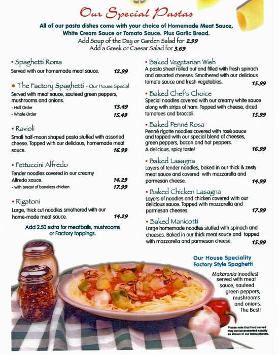 Menu at Pizza Factory pizzeria, Peterborough