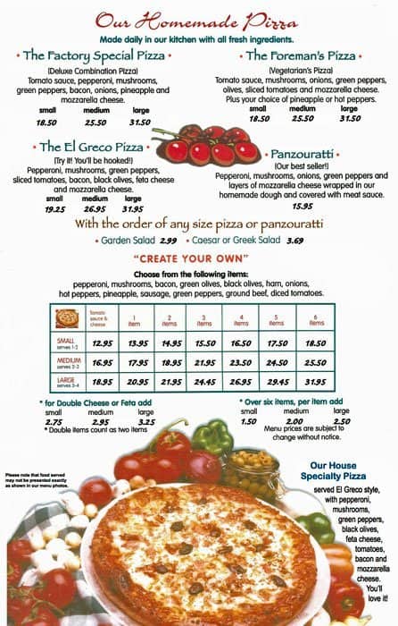 Menu at Pizza Factory pizzeria, Peterborough