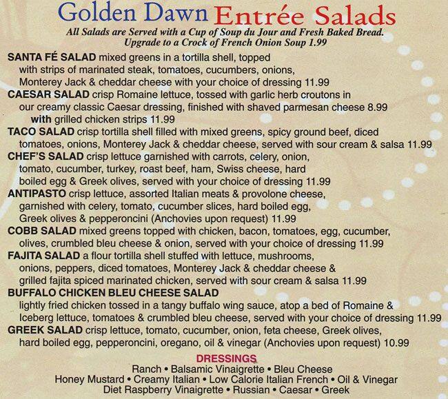 Menu at Golden Dawn restaurant, Levittown