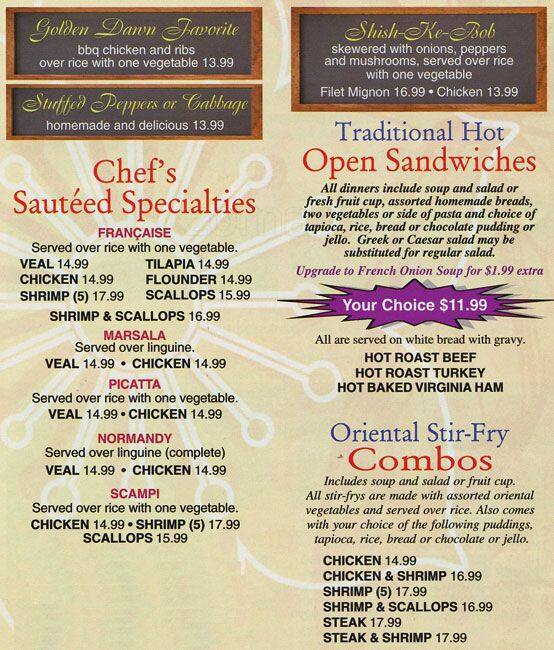 Menu at Golden Dawn restaurant, Levittown