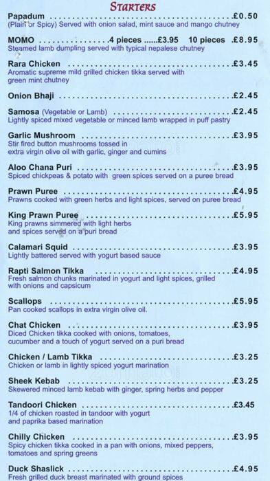 Menu at Mountain View restaurant, Chislehurst, 4-6 High St