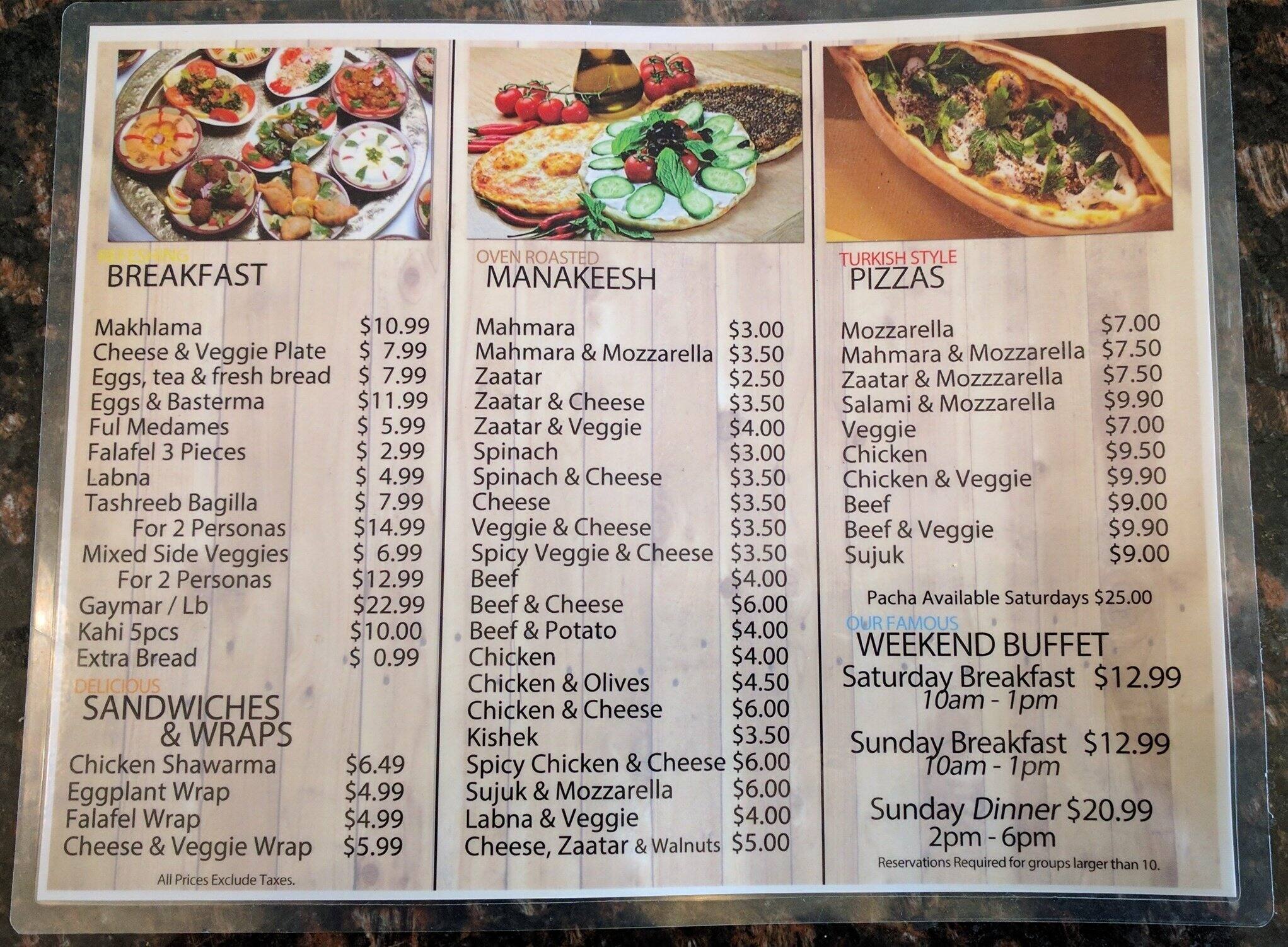 Menu at Khan Murjan Cafe, Mississauga
