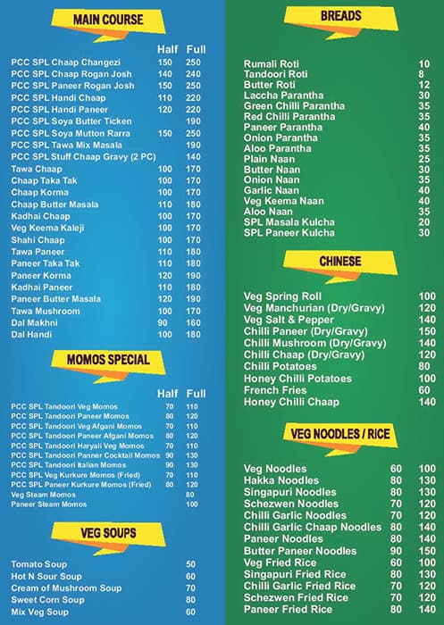 Menu at Punjabi Chaap Corner, Delhi, H.No