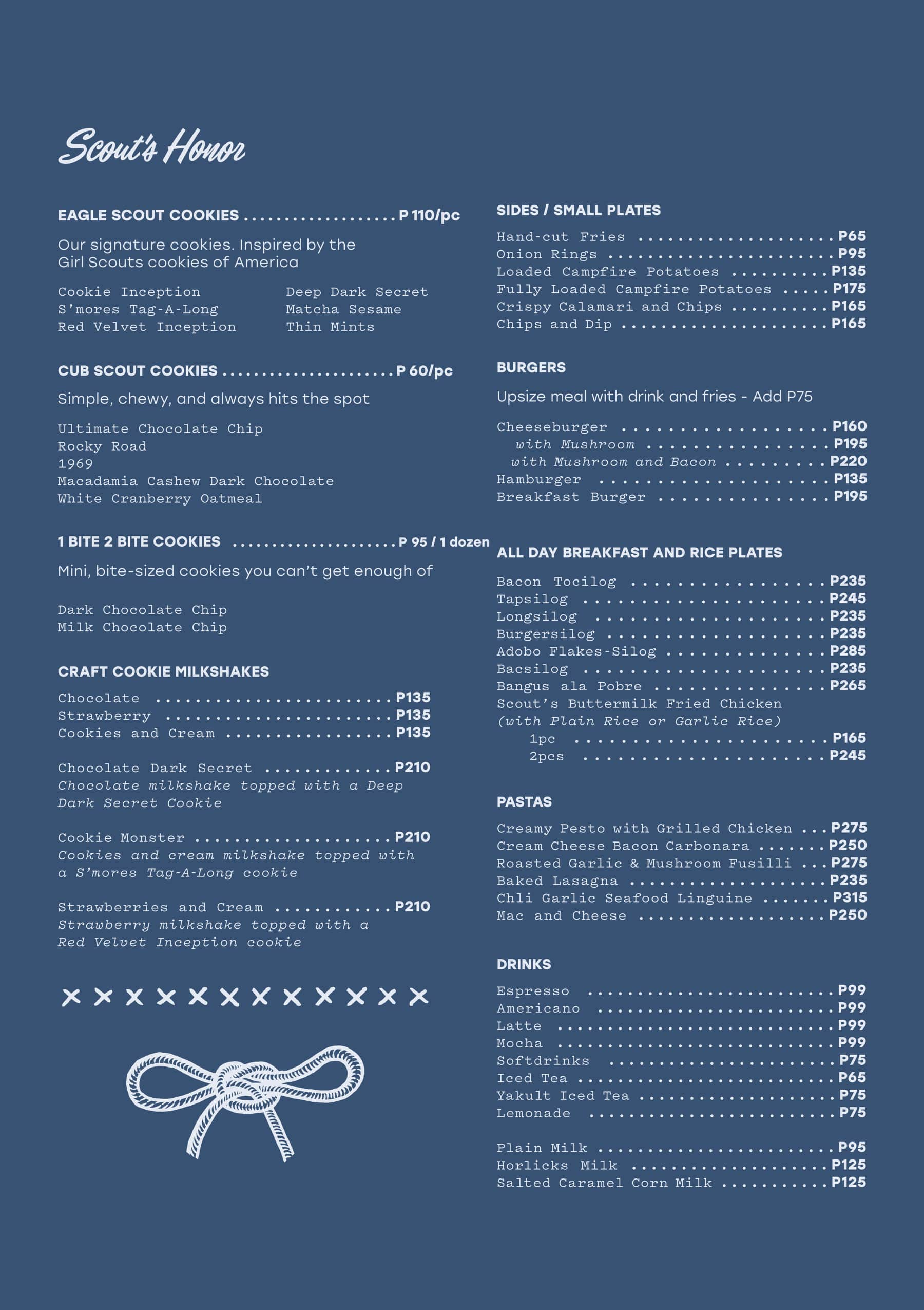 Menu at Scout's Honor cafe, Quezon City, SM City North Edsa