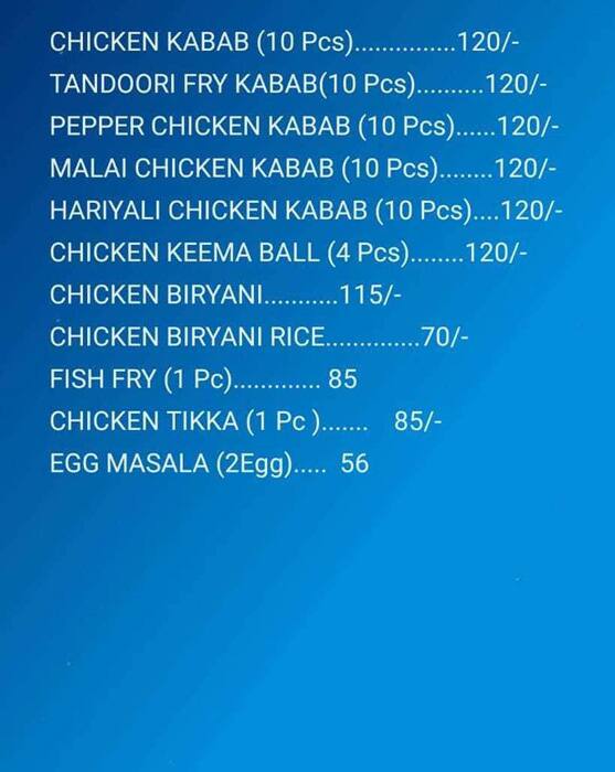 Menu of A-1 Bismillah Chicken Biryani Point, RT Nagar, Bangalore