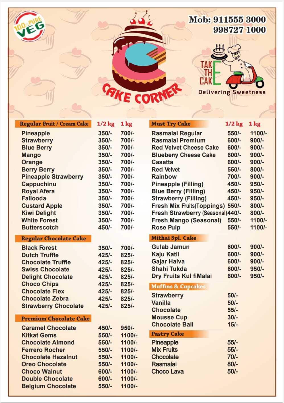 Menu of Cake Corner, Kalamboli, Navi Mumbai