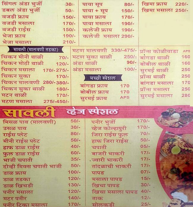 Menu of Sawali Dhaba, Vikhroli, Mumbai