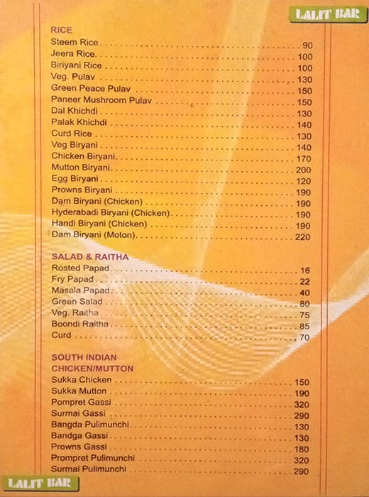 Menu at Lalit Restaurant & Bar, Mumbai, 281 Lalit Shahid Bhagat Singh Marg