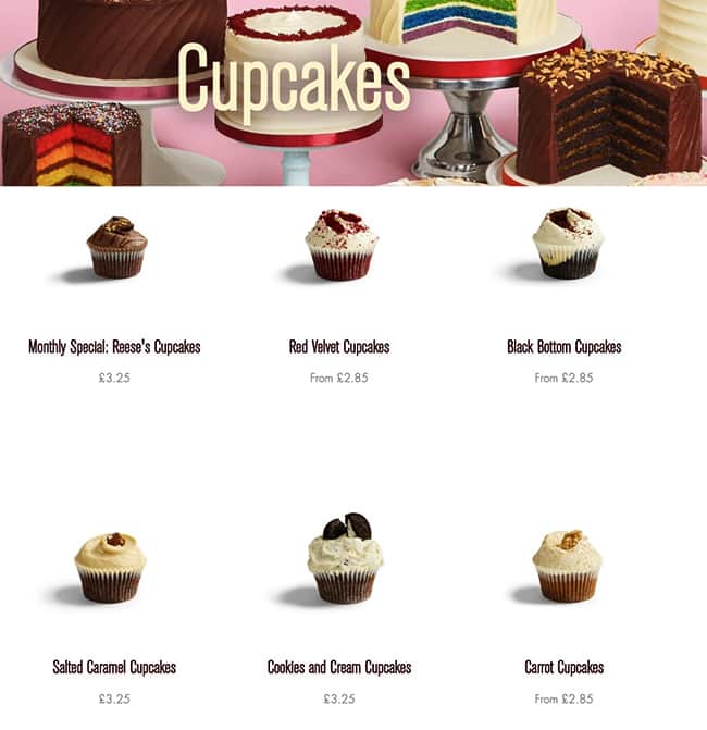 Menu at The Hummingbird Bakery, London, 155a Wardour St