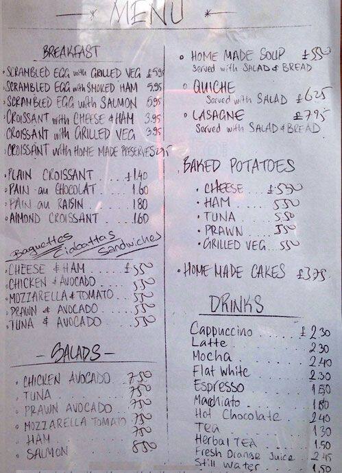 Menu at Fig Tree Cafe, London, 228 St Paul's Rd