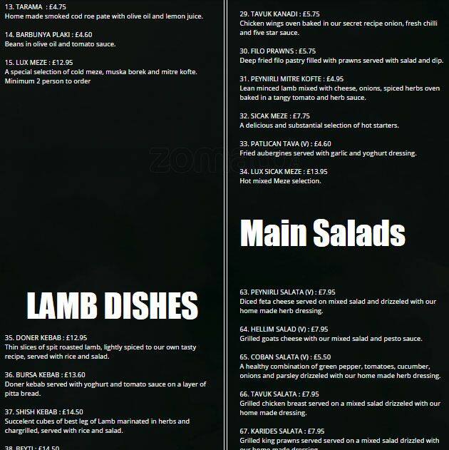 Menu at Topkapi Palace restaurant, Manchester, 205 Deansgate