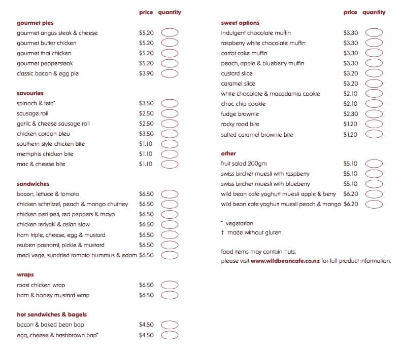 Menu At Wild Bean Cafe Upper Hutt 963 967 Fergusson Dr