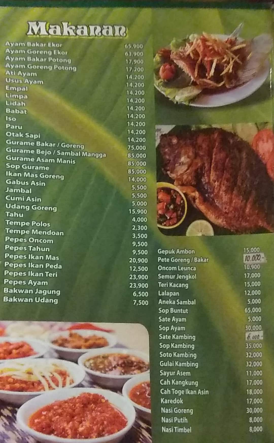 Menu at Kedai sunda cipayung restaurant, Cisarua
