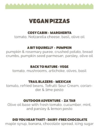 Menu at Happy Camper Pizza, Australia