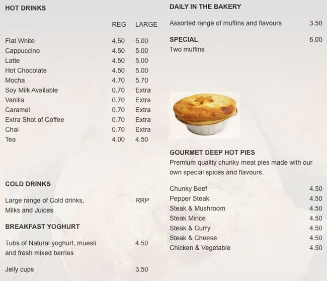 Menu at Muffin Cafe/lunch bar/bakery, Darch