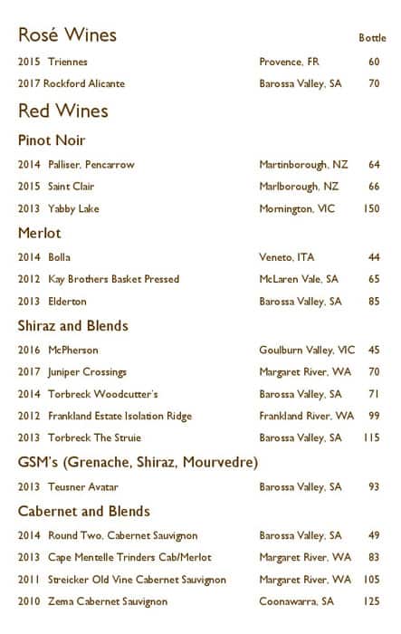 Menu at Il Barocco Restaurant, Main Beach