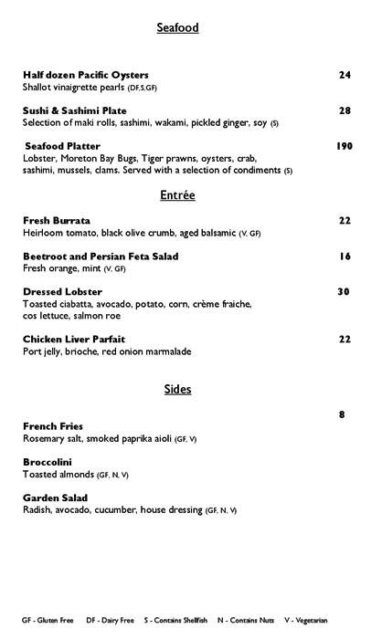 Menu at Il Barocco Restaurant, Main Beach