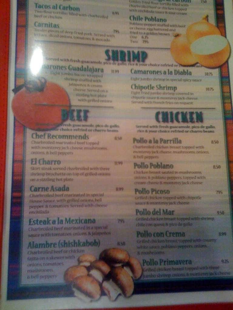 Menu at Guadalajara Mexican Restaurant, Lockhart