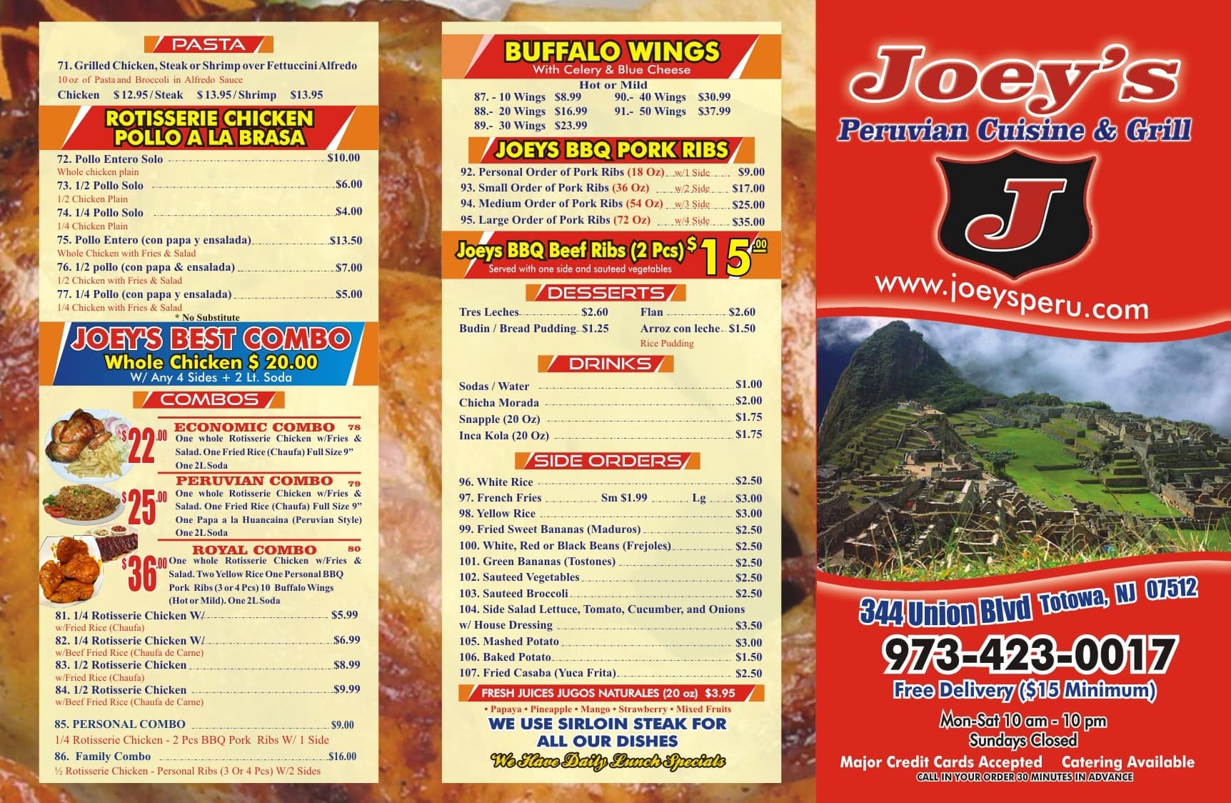 Menu at Joey's Barbecue Grill, Totowa