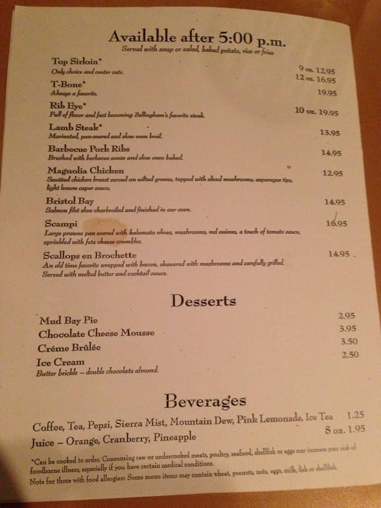 Menu at Bellingham Bar & Grill, Bellingham